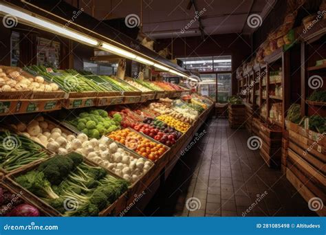Supermarket Produce Section With Vegetable Stands Offering Variety Of
