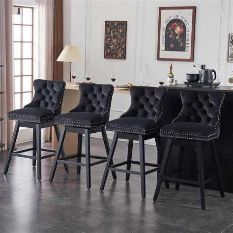 Hochwertiges 26 In Black Velvet Upholstered Solid Wood Frame Counter