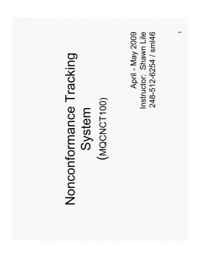 Non Conformance Tracking Hands On Chrysler