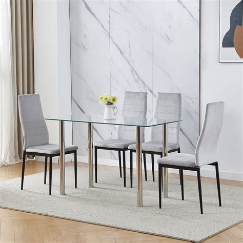 5 Piece Glass Dining Setsquare Dining Table Set With Metal Frame
