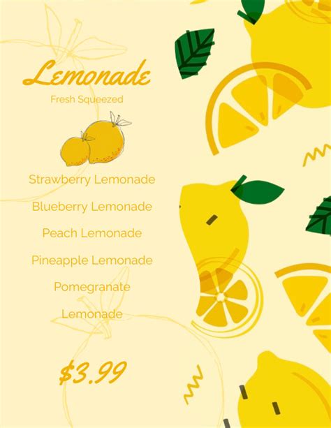 Modèle Lemonade Drink Menu Postermywall