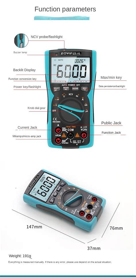 Zoyi 1pc Professional Digital Multimeter Ture Rms Double Injection 3