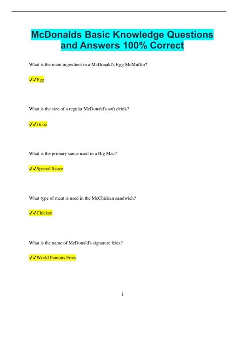 Mcdonalds Basic Knowledge Questions And Answers 100 Correct