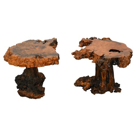 Pair Of Organic Modern Burl Redwood Live Edge End Tables 20th Century