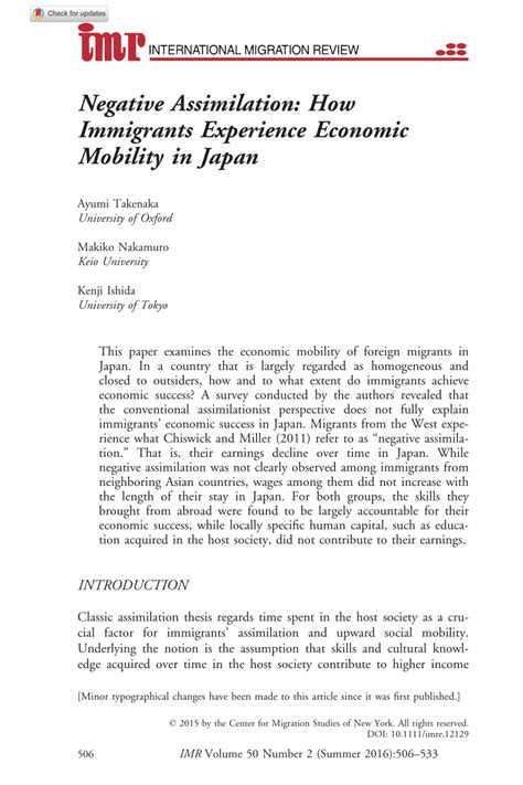 Pdf Negative Assimilation How Immigrants Experience Economic