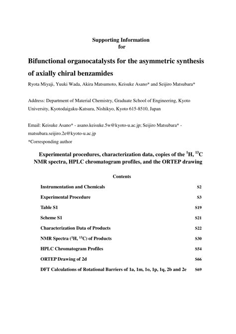 Pdf Bifunctional Organocatalysts For The Asymmetric Synthesis Of Axially Chiral Benzamides