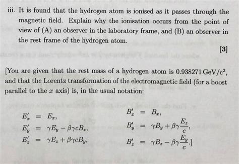 Solved D A Neutral Hydrogen Atom Is Observed In A