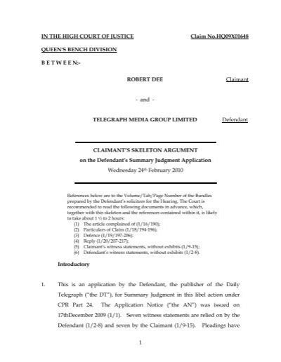 The Claimants Skeleton Argument