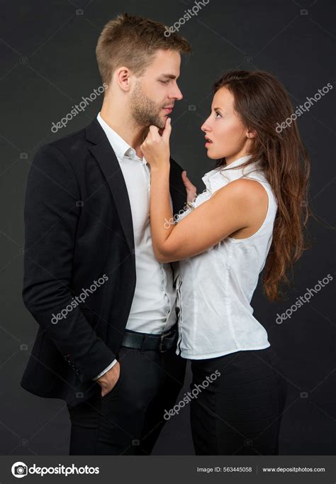 Sexy Man And Woman In Business Look On Black Background Couple Stock