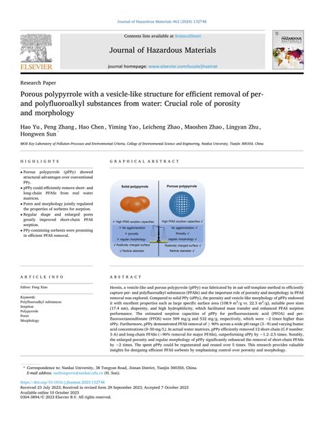 Pdf Porous Polypyrrole With A Vesicle Like Structure For Efficient Removal Of Per And