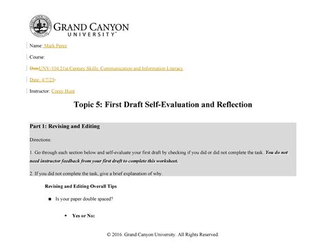 T5 First Draft Self Evaluationand Reflection You Do Not Need Instructor Feedback From Your