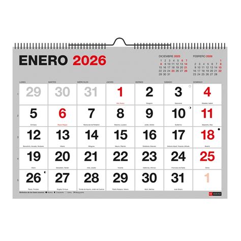 Calendario 2026 Miquelrius Pared A4 Numeros Grandes Basic Material De