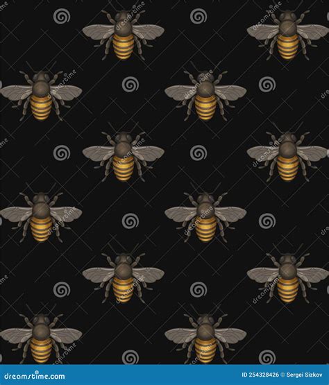 Bee Seamless Pattern On Black Background Vector Stock Vector Illustration Of Sting Fragile
