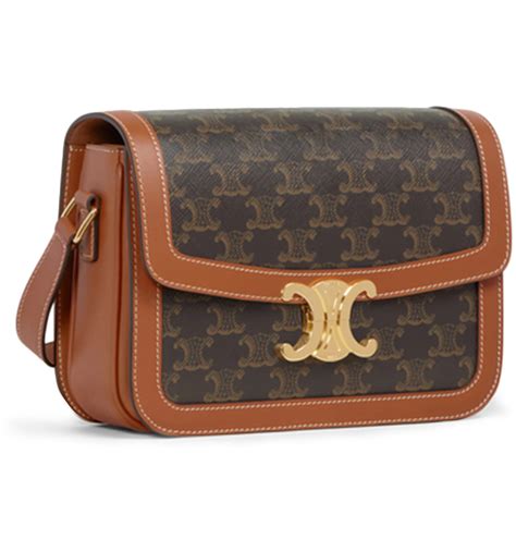 Celine Triomphe Bag Medium Triomphe Tan In Coated Canvas With Gold Tone