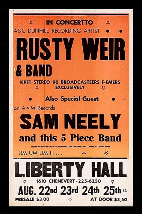 1974 Rusty Wier Sam Neely Rare Liberty Hall Houston Texas Cardboard Concert Music