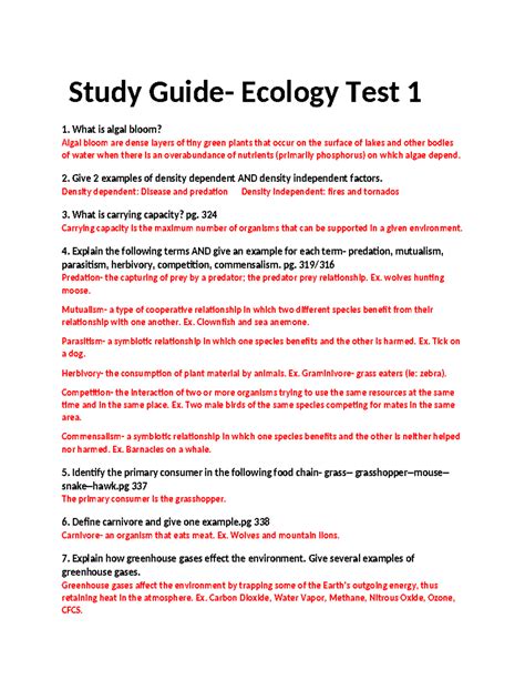 Study Guide For Ecology Test 1 Key Concepts And Examples Studocu