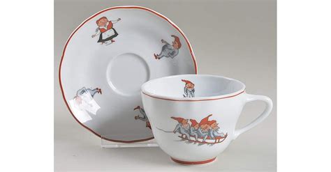 Nisse Red Trim Flat Cup And Saucer Set By Porsgrund Replacements Ltd