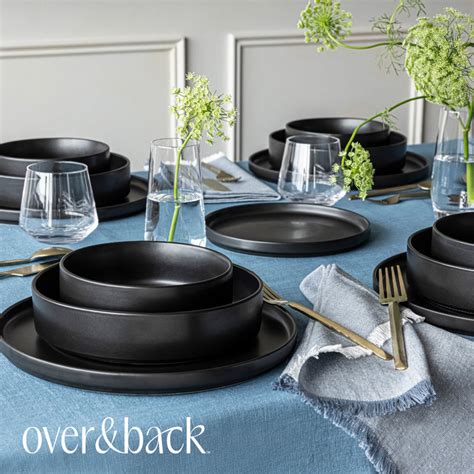 Overandback Stackable 16 Piece Semi Hand Finished Stoneware Dinnerware