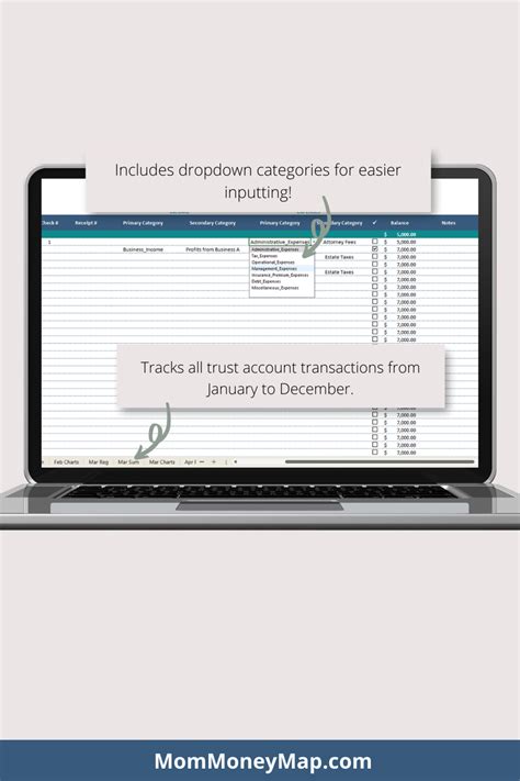 Trust Account Register Excel Spreadsheet For Financial Tracking Mom
