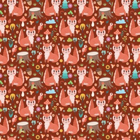 Premium Vector Seamless Pattern With Squirrel Forest Elements Trees