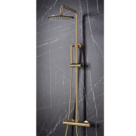 Core Brushed Brass Round Rigid Riser Shower Scudo Bathrooms