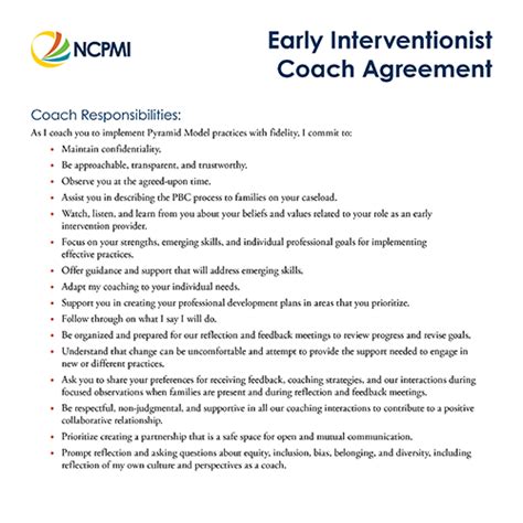 Early Interventionist Coach Agreement Editable National Center For