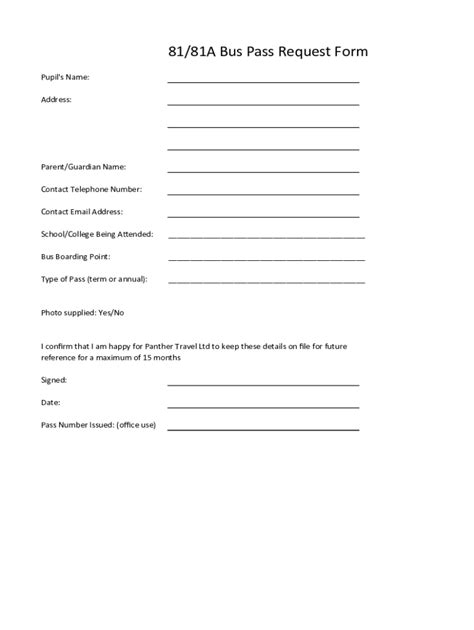 Fillable Online 8181a Bus Pass Request Form Fax Email Print Pdffiller