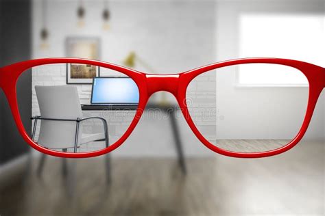 Red Glasses With Home Office Sharp And Blurred Stock Illustration Illustration Of Fashion