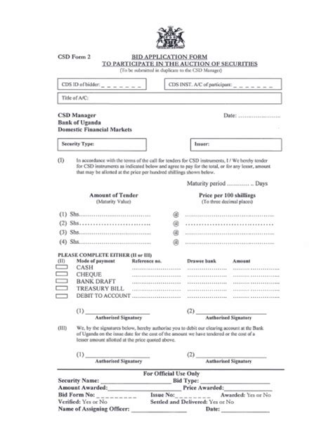 Bid Application Form Pdf