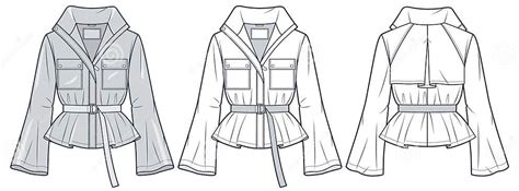 Ilustración Técnica De Moda Con Abrigo De Trinchera Casaca De Manga De