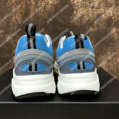 Dior B22 Sneaker In White And Blue Technical Mesh And Gray Calfskin