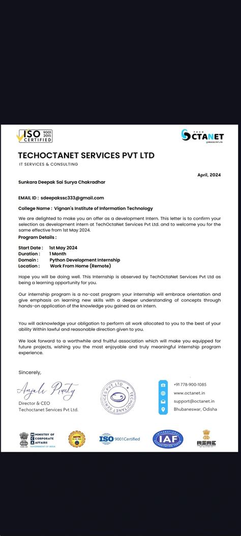 My Virtual Internship On Python Development From Tech Octanet Pvtlmt