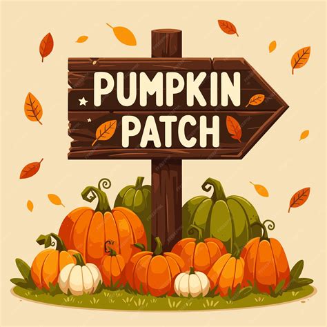 Pumpkin Patch Sign With Colorful Pumpkins And Falling Leaves Vector