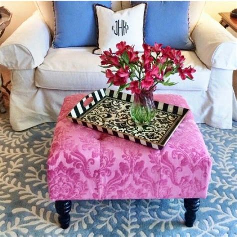 Pink Ottoman With Floral Pattern Home Decor Tickled Pink