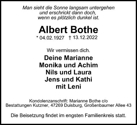 Traueranzeigen Von Albert Bothe Trauer In Nrwde