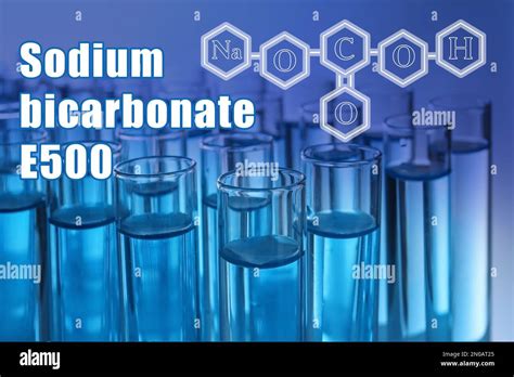Text Sodium Bicarbonate E500 With Soda Formula And Test Tubes On