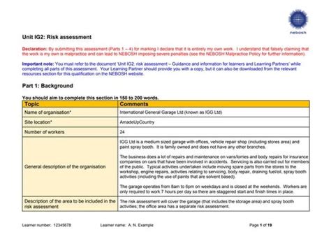 Risk Assessment Report For Nebosh Assessment Docx First Aid Injuries