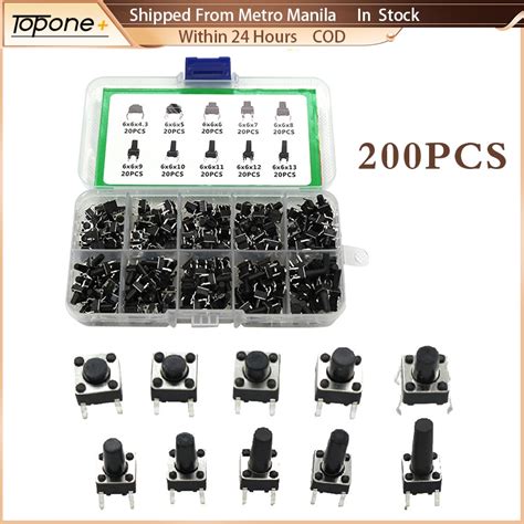 200 pcs 10 models 6x6 tactile push button switch momentary tact switch