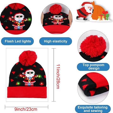 Ourwarm Led Light Up Christmas Hats Xmas Santa Ugly Hat Beanies 10