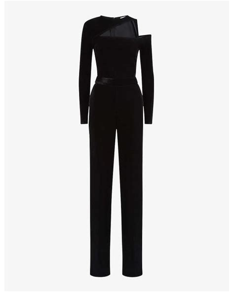 Reiss Adele Cut Out Stretch Velvet Jumpsuit In Black Lyst Uk
