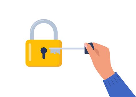 Hand Holding Key To Unlock Padlock Metal Key And A Yellow Lock Vector