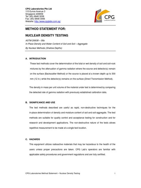 Nuclear Density Method Statement Std Checked Pdf Nondestructive