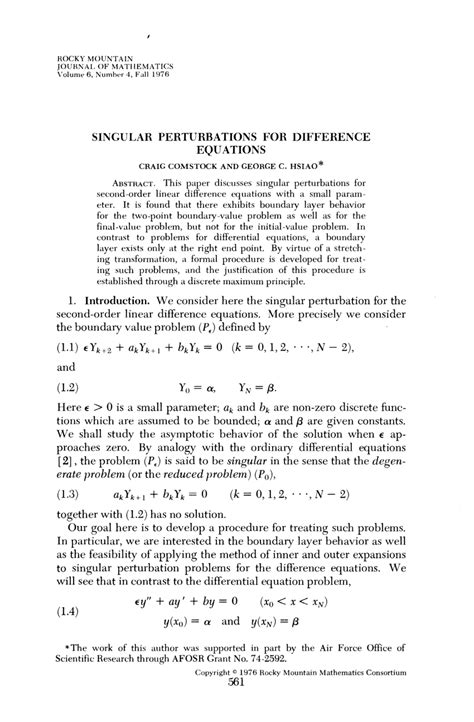 Pdf Singular Perturbations For Difference Equations