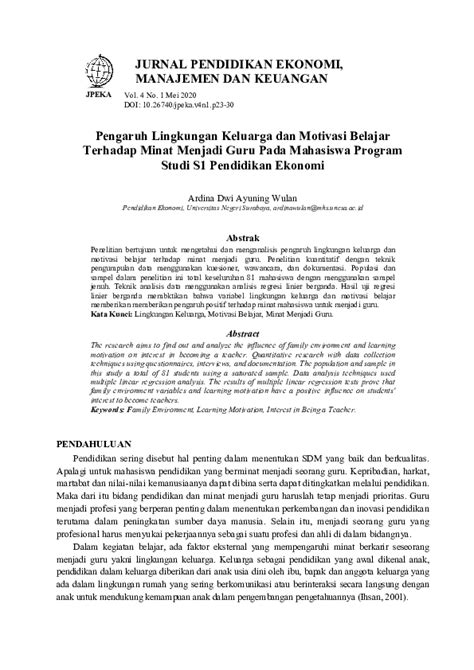 Pdf Pengaruh Lingkungan Keluarga Dan Motivasi Belajar Terhadap Minat