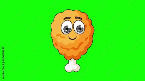 Fried Chicken Cartoon With A Smiling Face With Heart Eyes Emoji