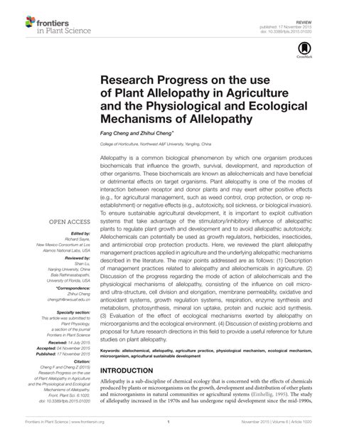 Pdf Research Progress On The Use Of Plant Allelopathy In Agriculture