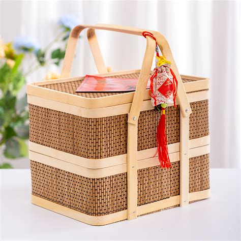 竹篮端午粽子双层包装棕方篮大闸蟹特产水果腊味罐头手提2层礼盒虎窝淘