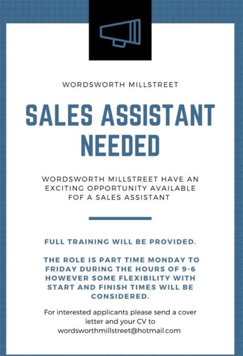 Sales Assistant Needed Millstreetie