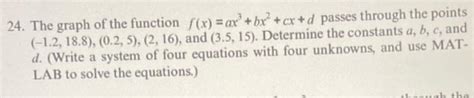 Solved 24 The Graph Of The Function F X Ax3 Bx2 Cx D