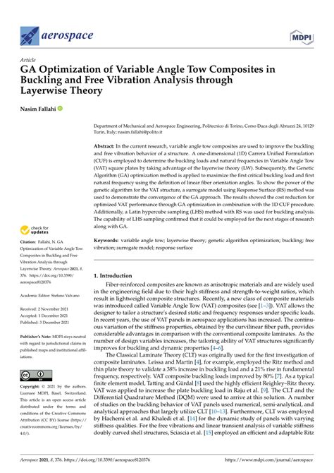 Pdf Ga Optimization Of Variable Angle Tow Composites In Buckling And